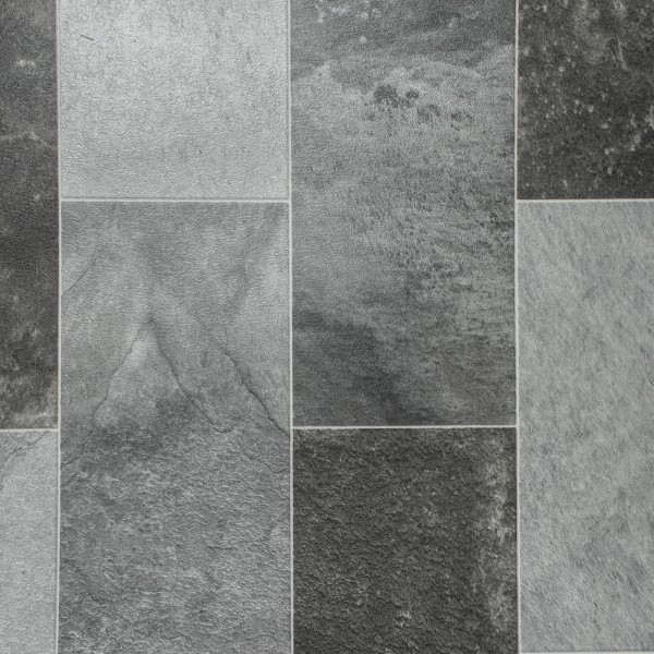 Grey Stone Tile Effect Vinyl Flooring Foam Backed Kitchen Bathroom Lino ...